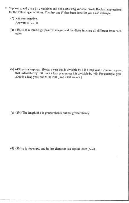 Solved 2 Suppose X And Y Are Int Variables And S Is A 