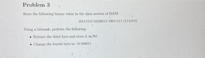 Solved Store the following binary value in the data section | Chegg.com