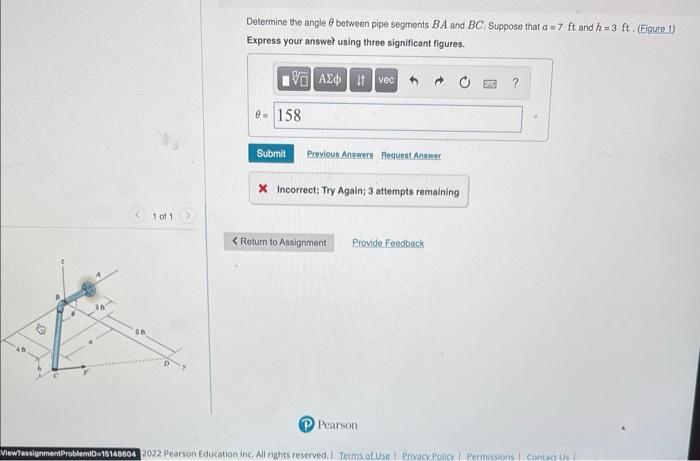 Solved Determine the angle θ between pipe segments BA and | Chegg.com