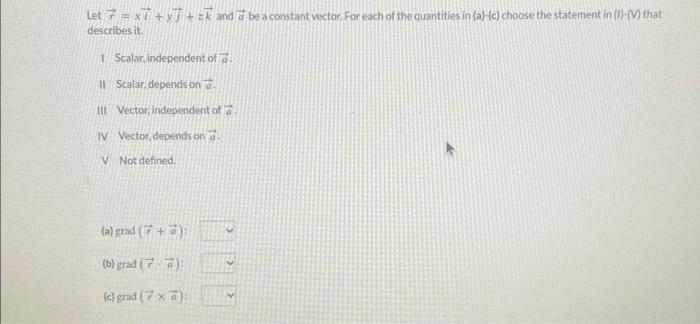 Solved Let r=xi+yj+k and a be a constant vector. For each of | Chegg.com