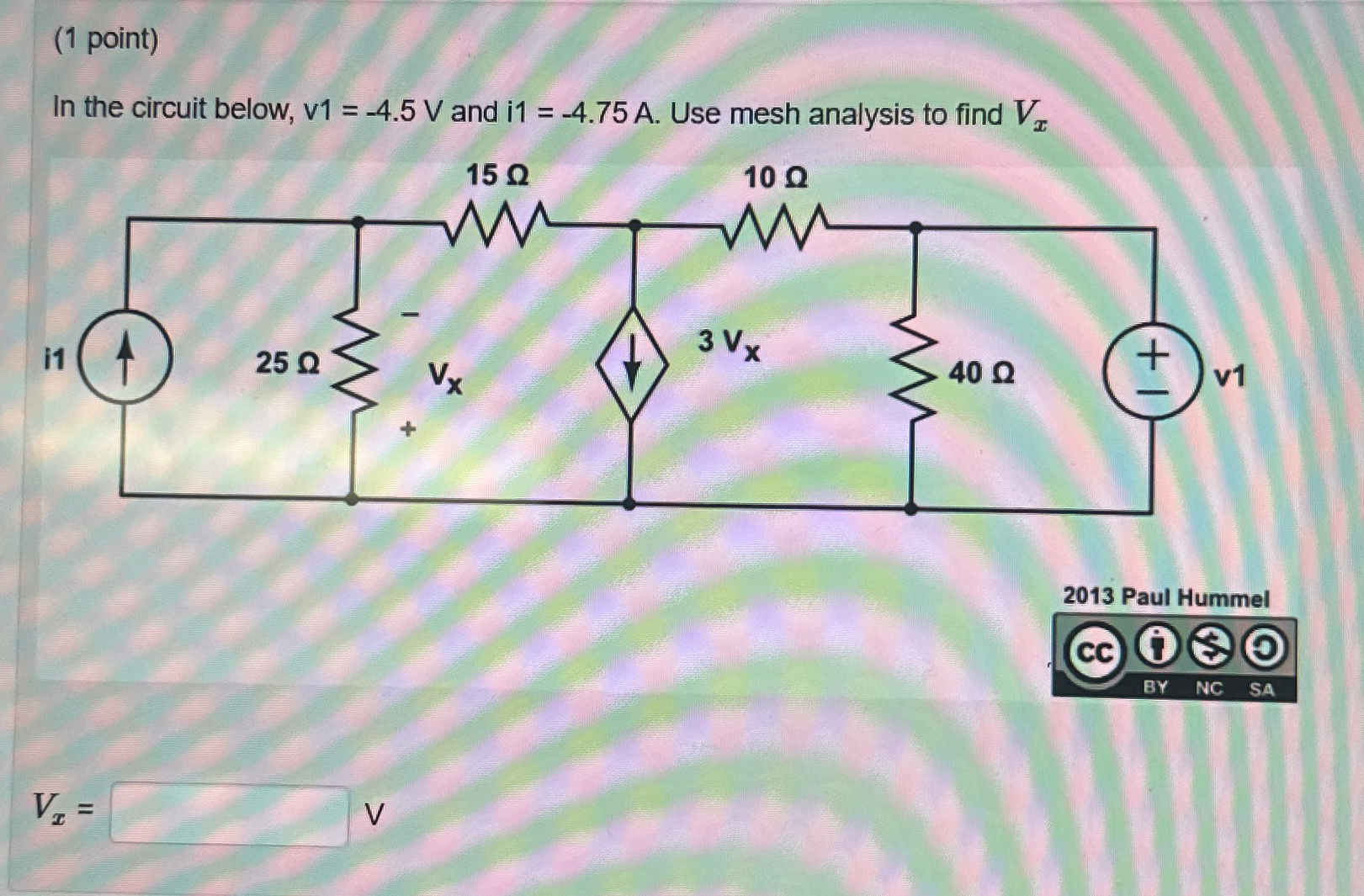 Solved (1 ﻿point)In the circuit below, v1=-4.5V ﻿and | Chegg.com
