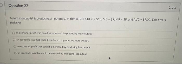 Solved A pure monopolist is producing an output such that | Chegg.com