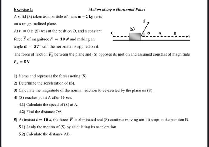 Solved Exercise 1: Motion along a Horizontal Plane A solid | Chegg.com