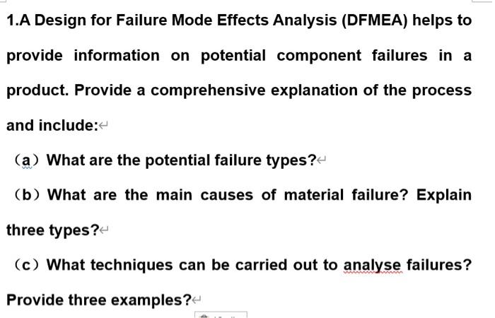 Solved 1.A Design for Failure Mode Effects Analysis (DFMEA) | Chegg.com