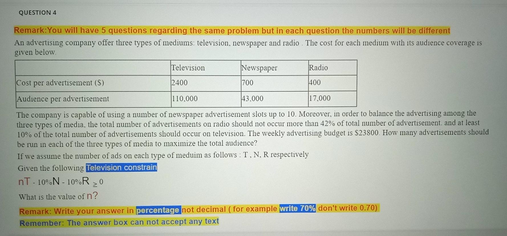 Solved QUESTION 4 Remark:You will have 5 questions regarding | Chegg.com
