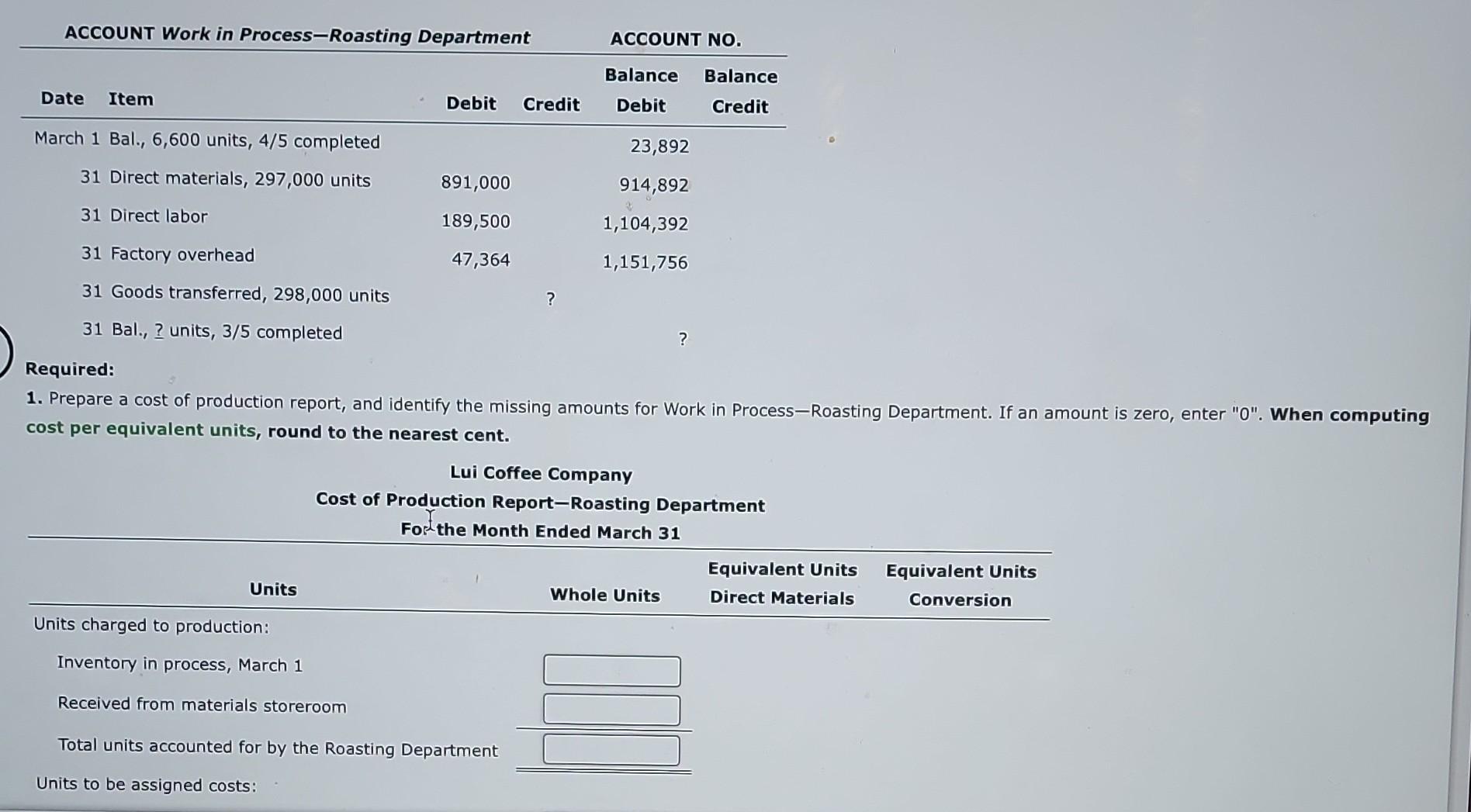 Solved Required: 1. Prepare a cost of production report, and | Chegg.com