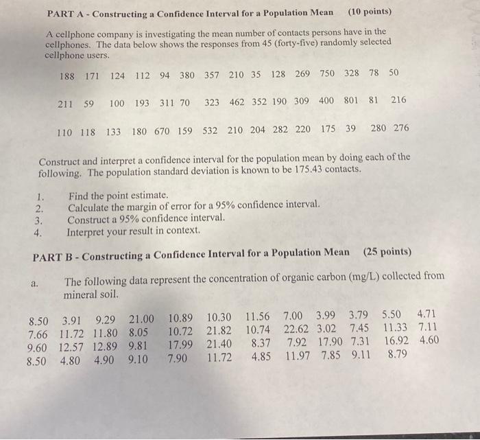 Solved PART A - Constructing a Confidence Interval for a | Chegg.com