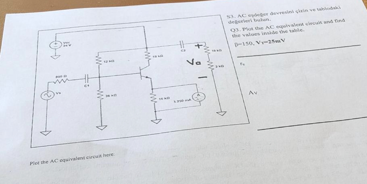 Plot the AC equivalent circuit and find the values | Chegg.com