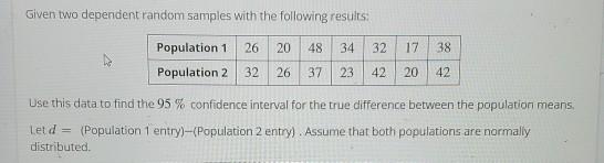 Solved Given two dependent random samples with the following | Chegg.com