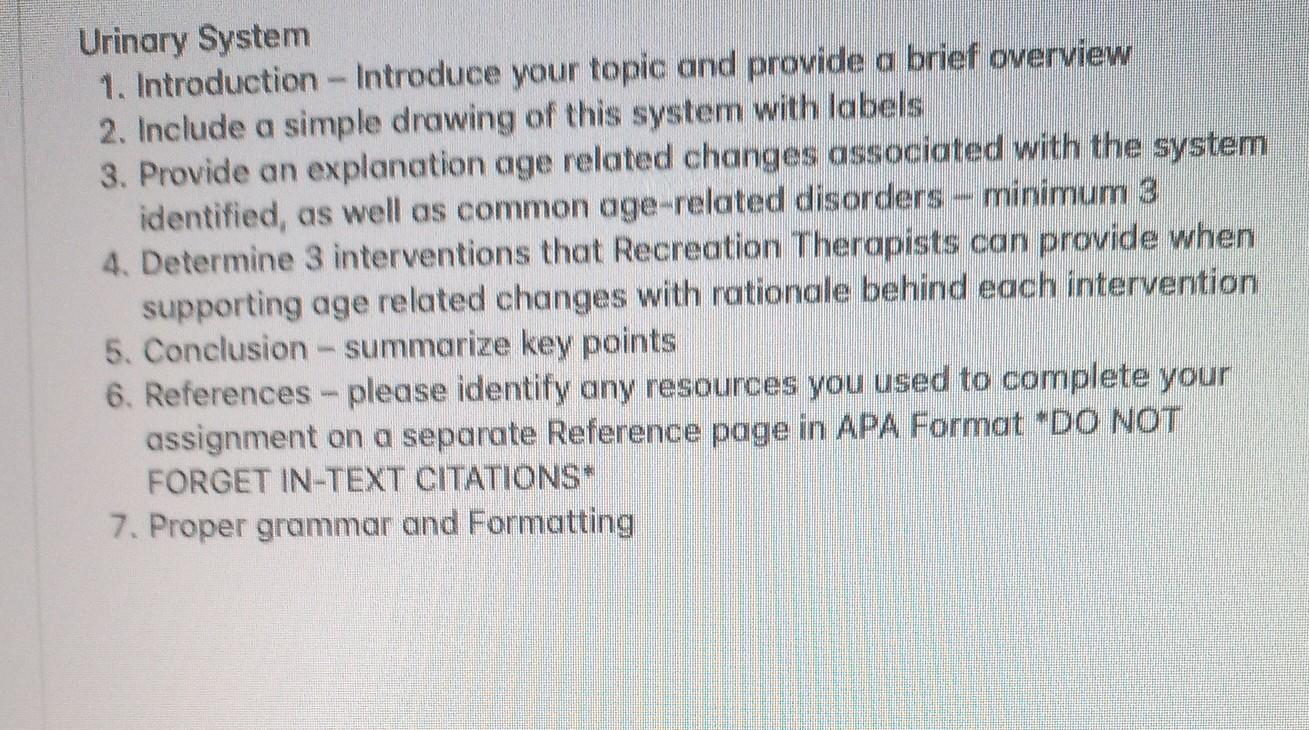 Solved Urinary System 1. Introduction - Introduce your topic | Chegg.com