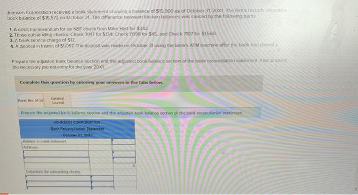 Solved Johnson Corporation received a bank statement showing | Chegg.com