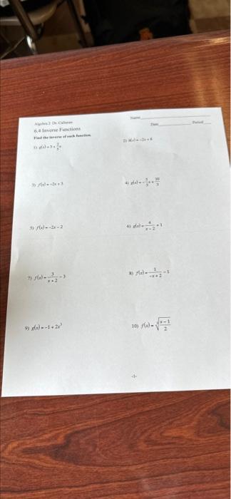 6.4 Inverse Functions Find the inverse of each | Chegg.com