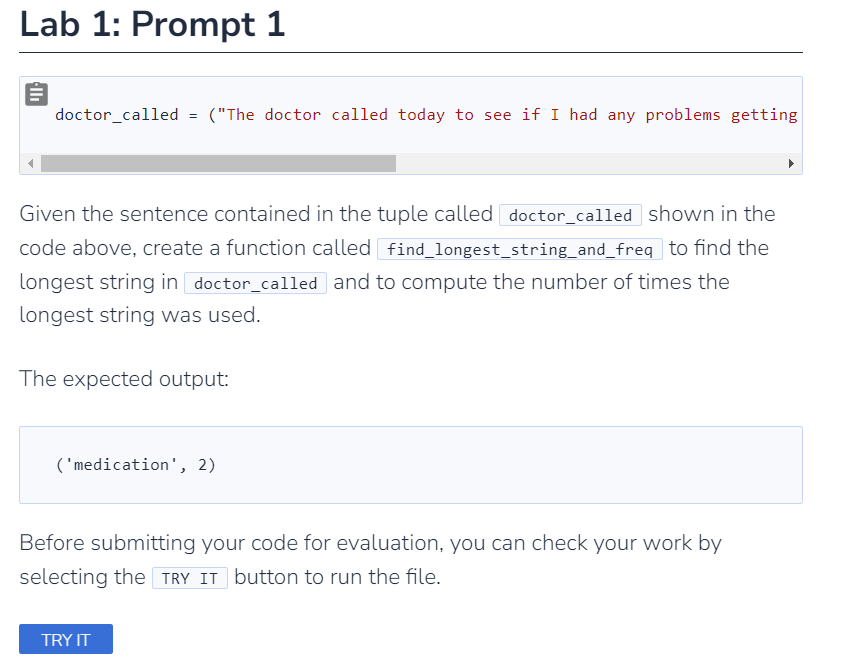 Solved Lab 1: Prompt 1doctor_called = ("The doctor called | Chegg.com
