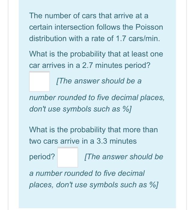 Solved The number of cars that arrive at a certain | Chegg.com