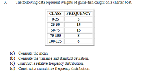 Solved The following data represent weights of game-fish | Chegg.com