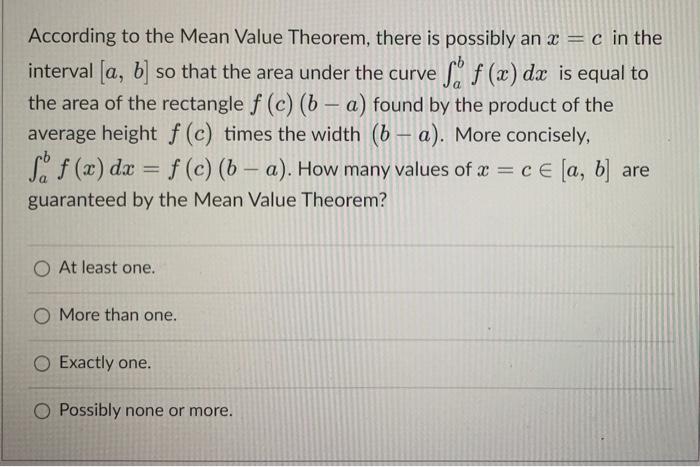 Solved According to the Mean Value Theorem, there is | Chegg.com