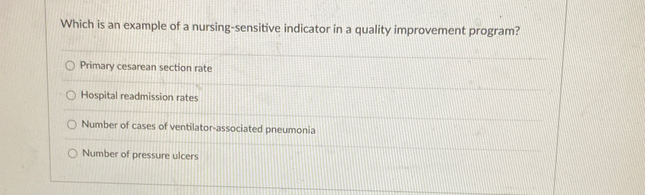 Solved Which is an example of a nursing-sensitive indicator | Chegg.com