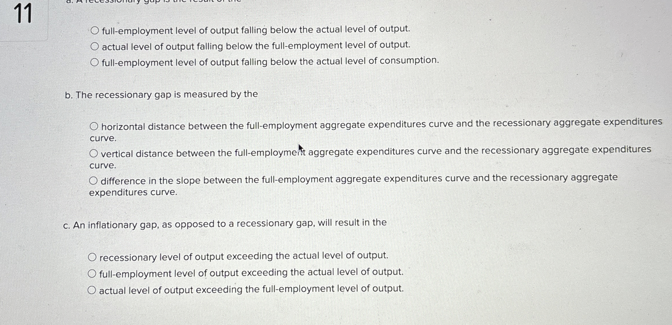 Solved 11full-employment level of output falling below the | Chegg.com