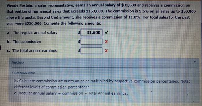 Solved Wendy Epstein, a sales representative, earns an | Chegg.com