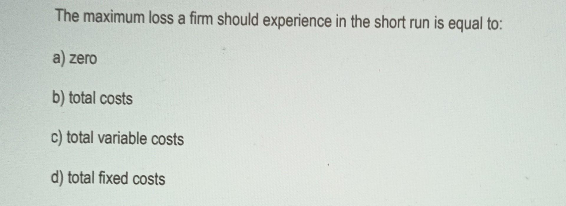 Solved The maximum loss a firm should experience in the | Chegg.com