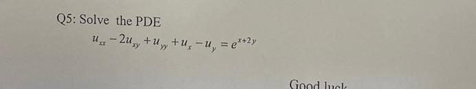 Solved Q5: Solve the PDE uxx−2uxy+uyy+ux−uy=ex+2y | Chegg.com