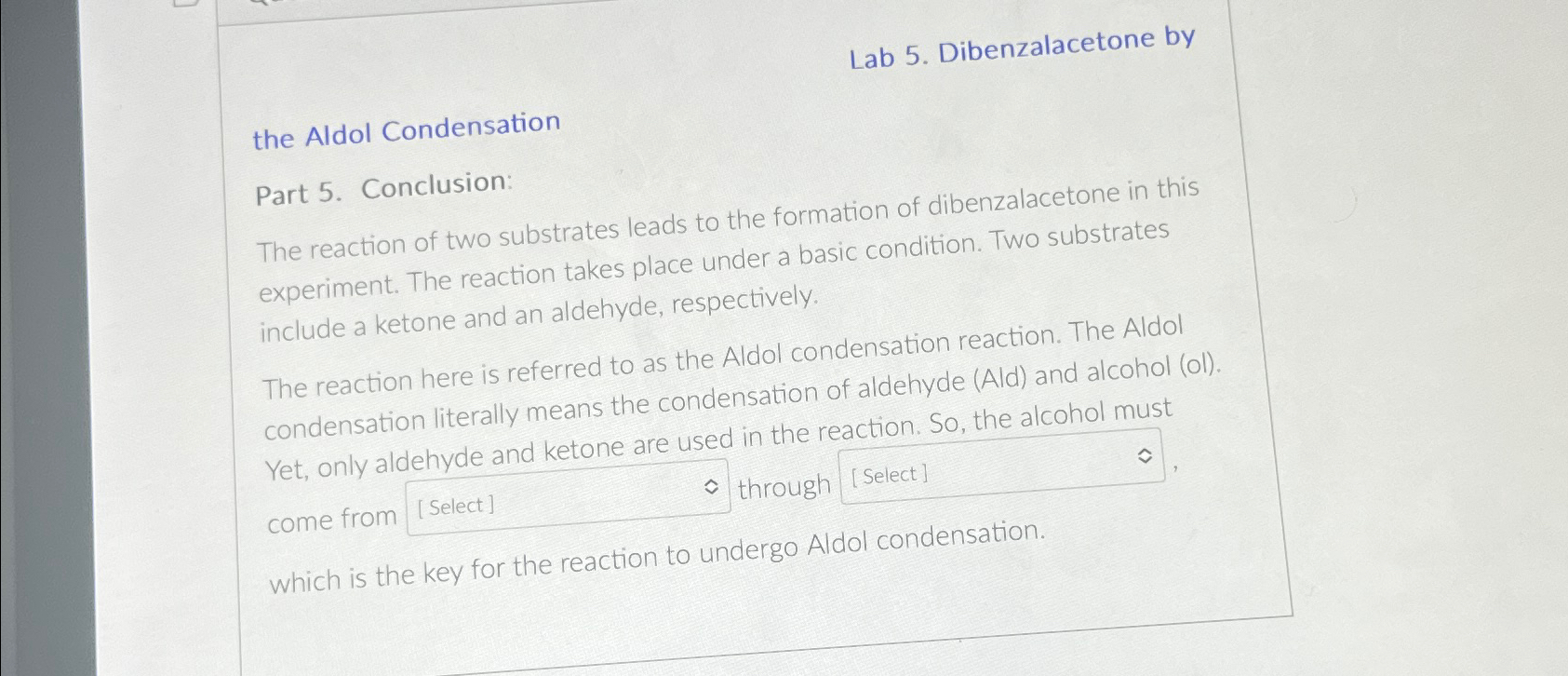 Solved Lab 5. ﻿Dibenzalacetone bythe Aldol CondensationPart | Chegg.com