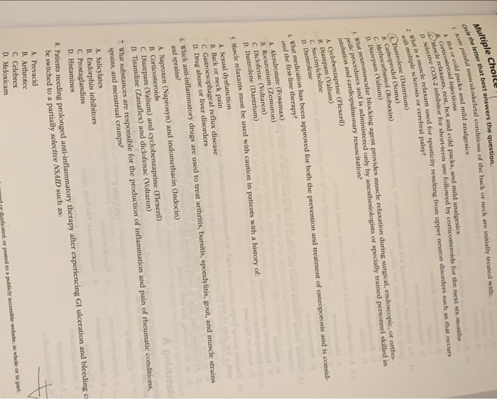 Solved multiple Choice the letter that best answers the | Chegg.com