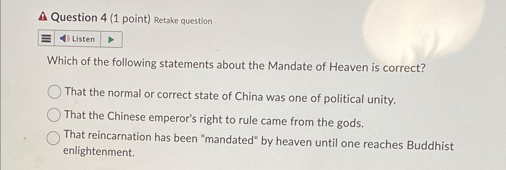 Solved Δ ﻿Question 4 (1 ﻿point) ﻿Retake questionListenWhich | Chegg.com