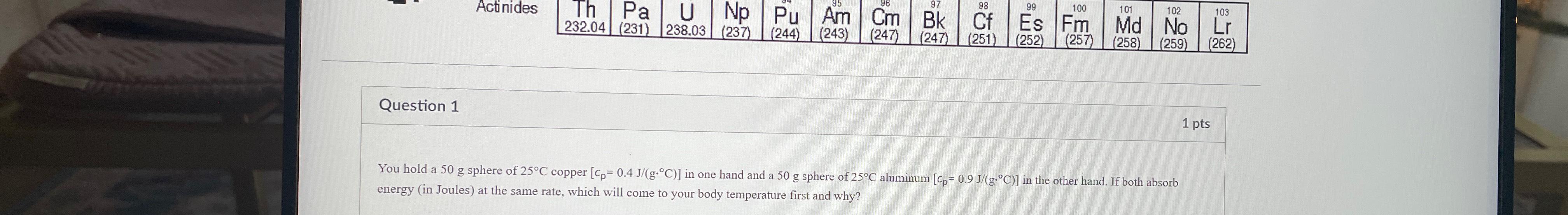 Solved Question 11 ﻿ptsYou hold a 50g ﻿sphere of 25°C | Chegg.com