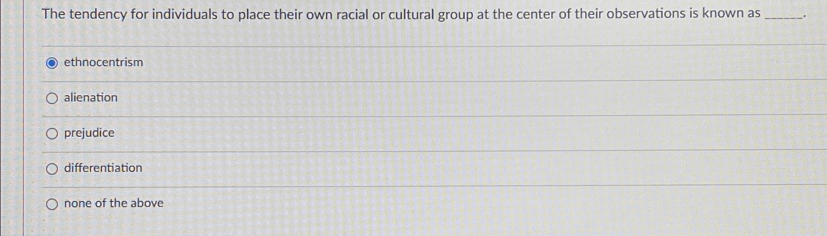Solved The tendency for individuals to place their own | Chegg.com