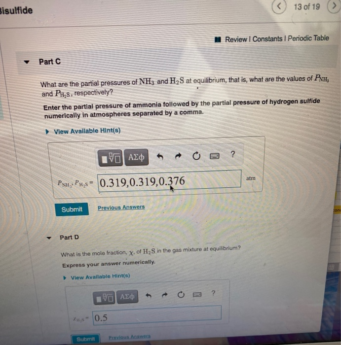 12 Review Constants Peri Ammonium bisulfide, NH, HS | Chegg.com