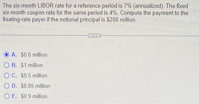 Solved The six-month LIBOR rate for a reference period is 7% | Chegg.com