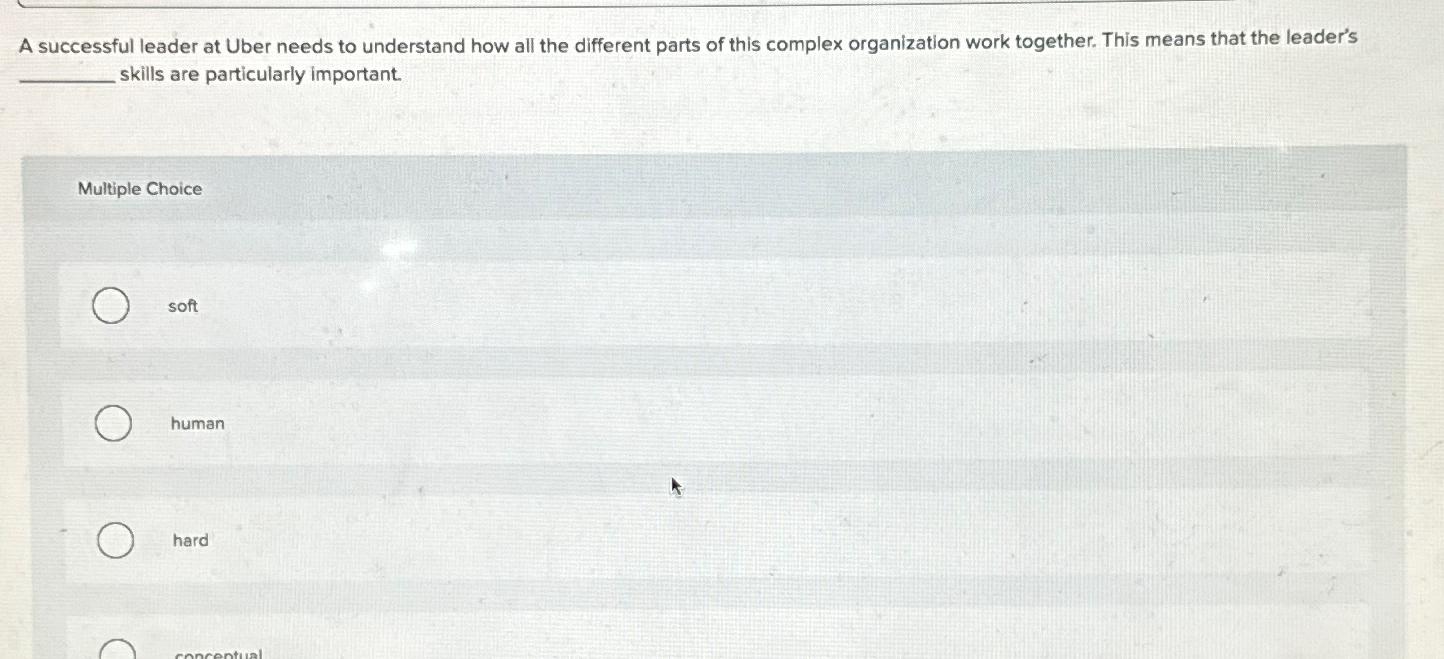 Solved A successful leader at Uber needs to understand how | Chegg.com