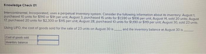 Solved Knowledge Check 01 Intercontinental, Incorporated, | Chegg.com