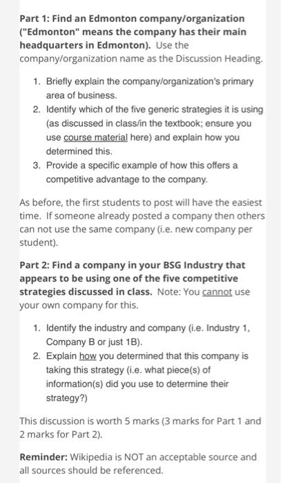 Part 1: Find an Edmonton company/organization | Chegg.com