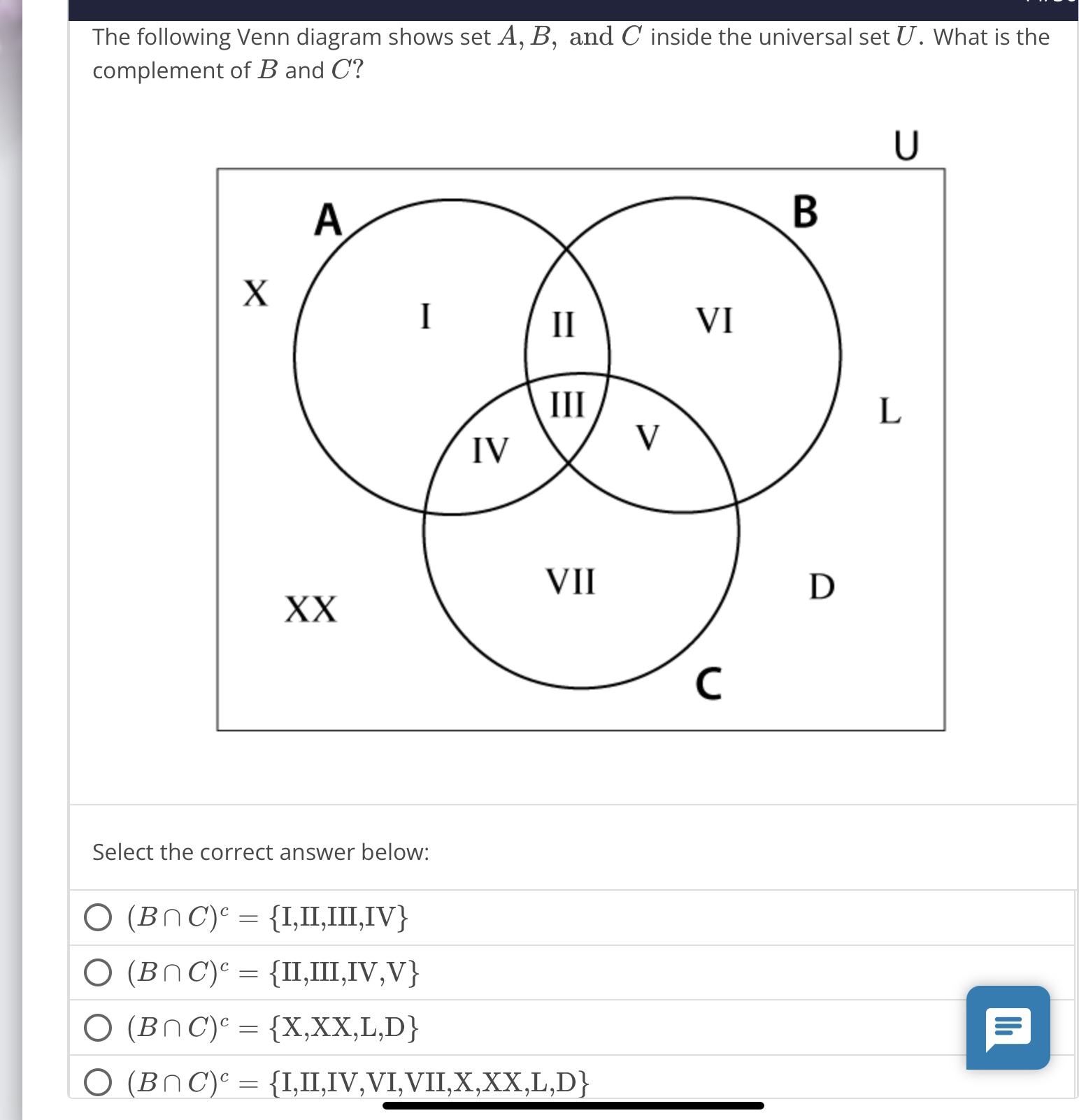 Solved The following Venn diagram shows set A,B, ﻿and C | Chegg.com