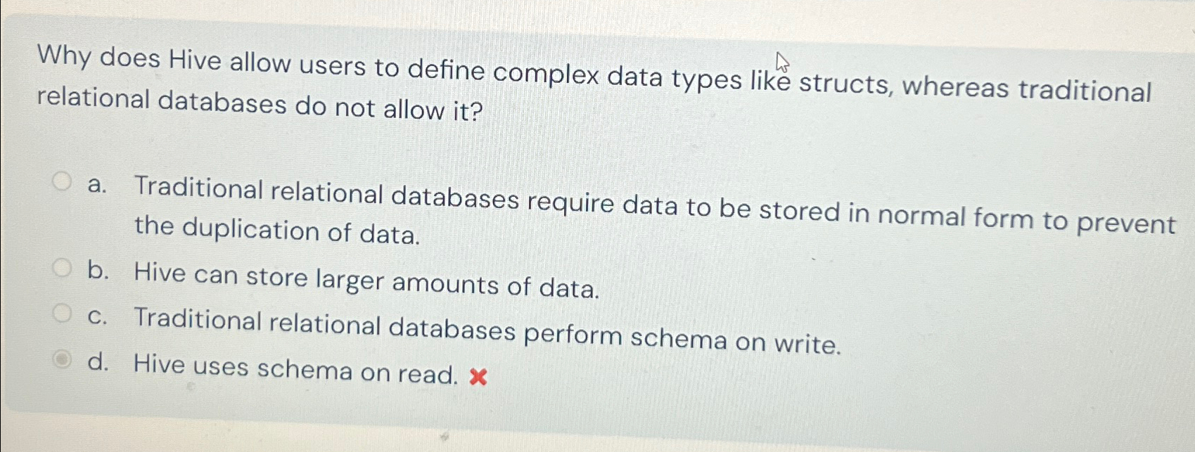 Solved Why does Hive allow users to define complex data | Chegg.com