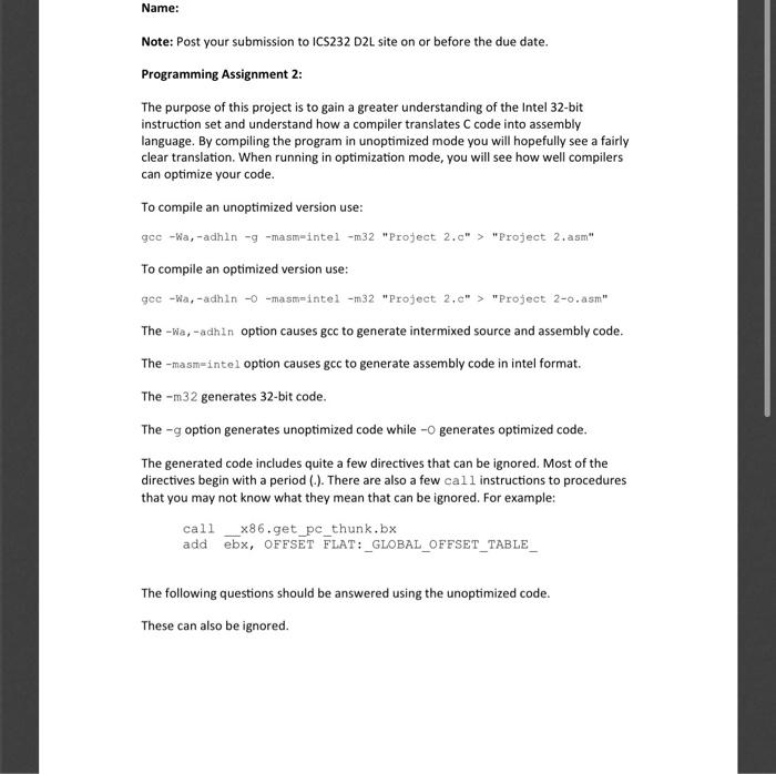 Name: Note: Post your submission to ICS232 D2L site | Chegg.com