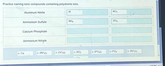 Solved Practice naming ionic compounds containing polyatomic | Chegg.com