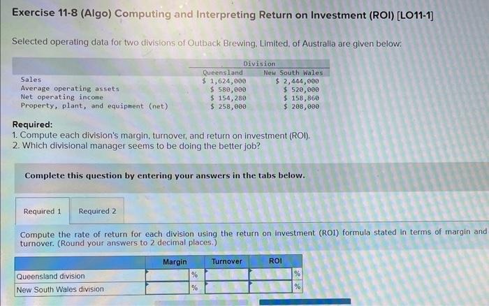 Solved Exercise 11-8 (Algo) Computing and Interpreting | Chegg.com