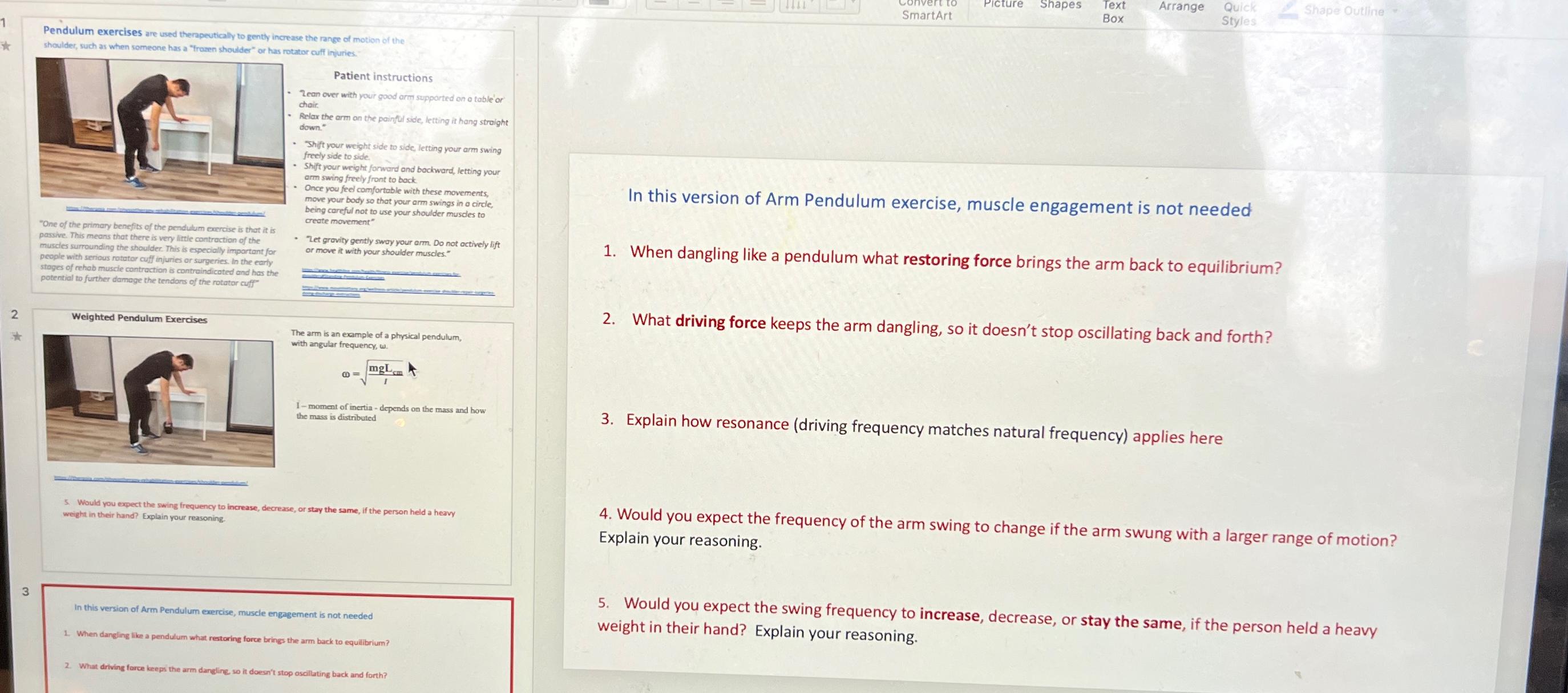Solved In this version of Arm Pendulum exercise, muscle | Chegg.com