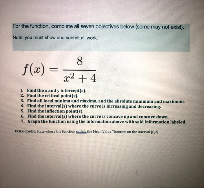 Solved For the function, complete all seven objectives below | Chegg.com