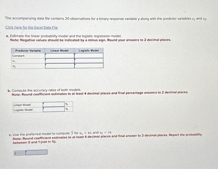 Solved The accompanying data file contains 20 observations | Chegg.com