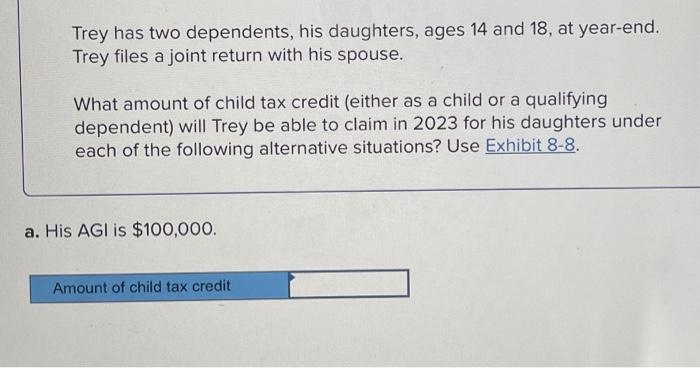 Solved Trey has two dependents, his daughters, ages 14 and | Chegg.com