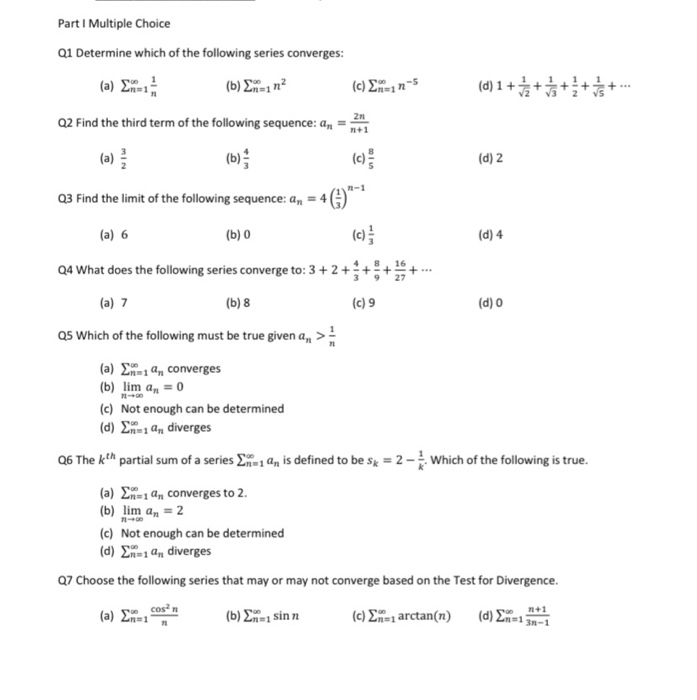 Solved Part 1 Multiple Choice Q1 Determine which of the | Chegg.com