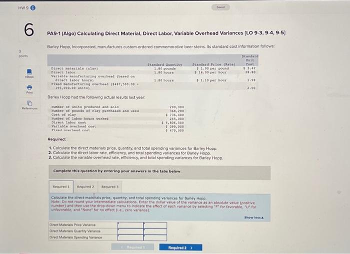Solved PA9-1 (Algo) Calculating Direct Material, Direct | Chegg.com
