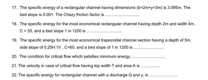 Solved 17. The specific energy of a rectangular channel | Chegg.com