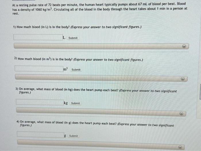Solved At a resting pulse rate of 72 beats per minute, the | Chegg.com