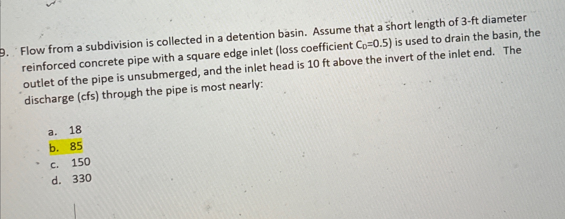 Solved Flow from a subdivision is collected in a detention | Chegg.com