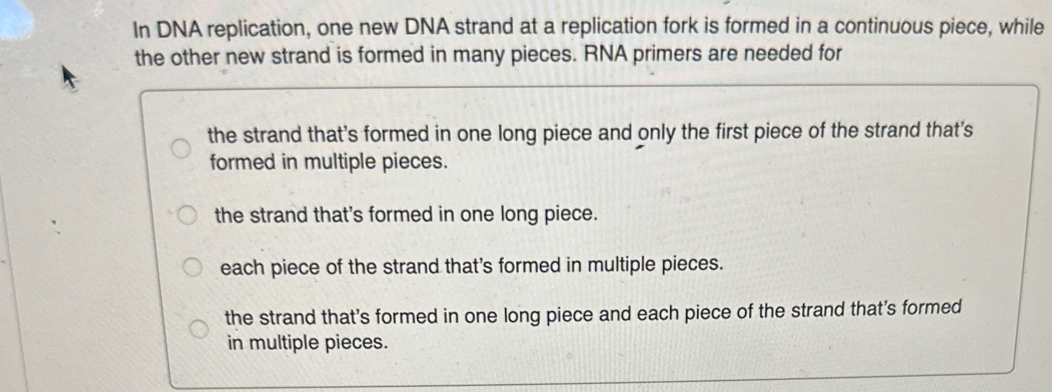 Solved In DNA replication, one new DNA strand at a | Chegg.com